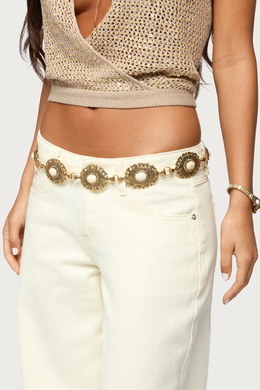 Stone Oval Pendant Chain Belt – Edikted UK