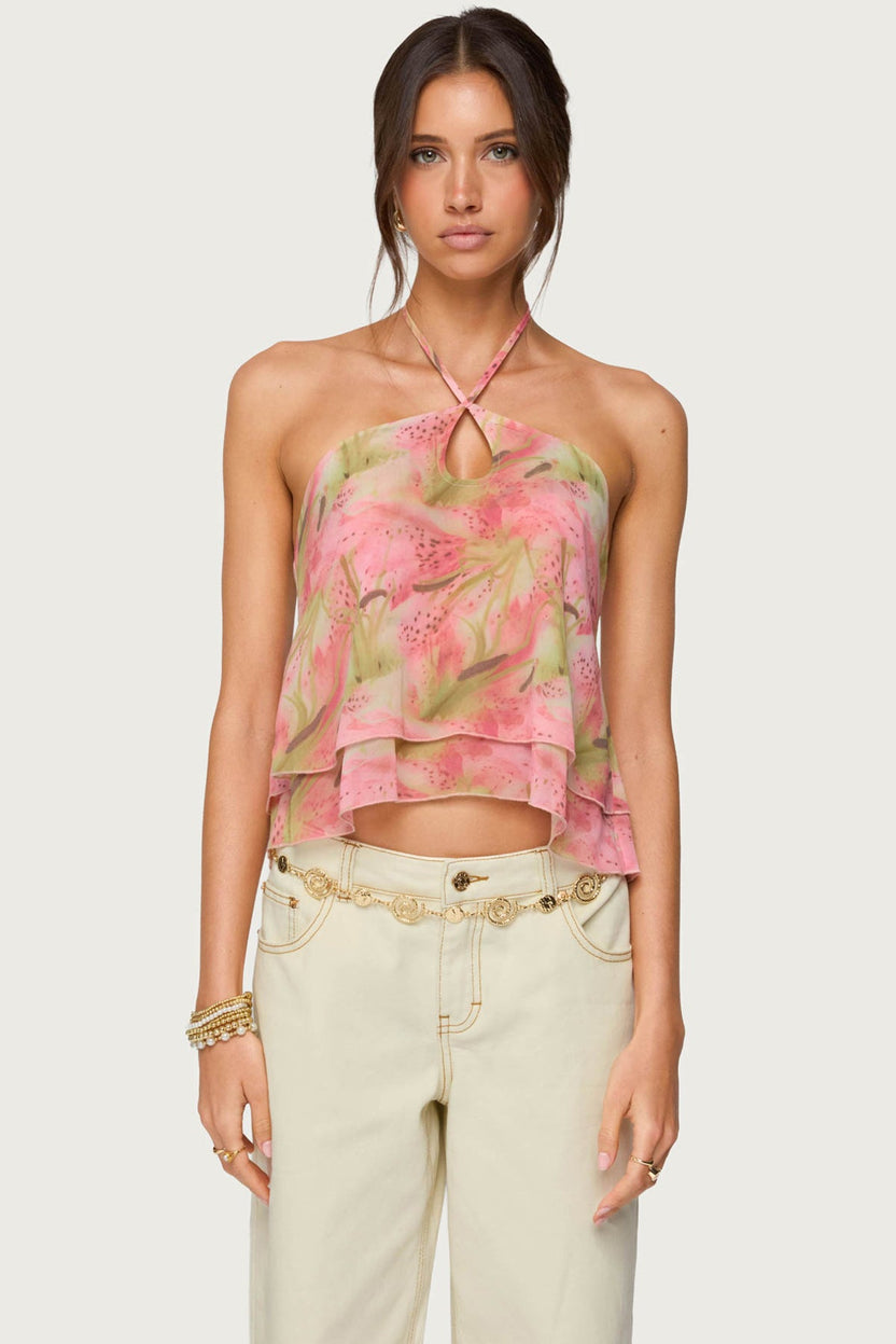 Dragon Lily Layered Chiffon Halter Top – Edikted UK