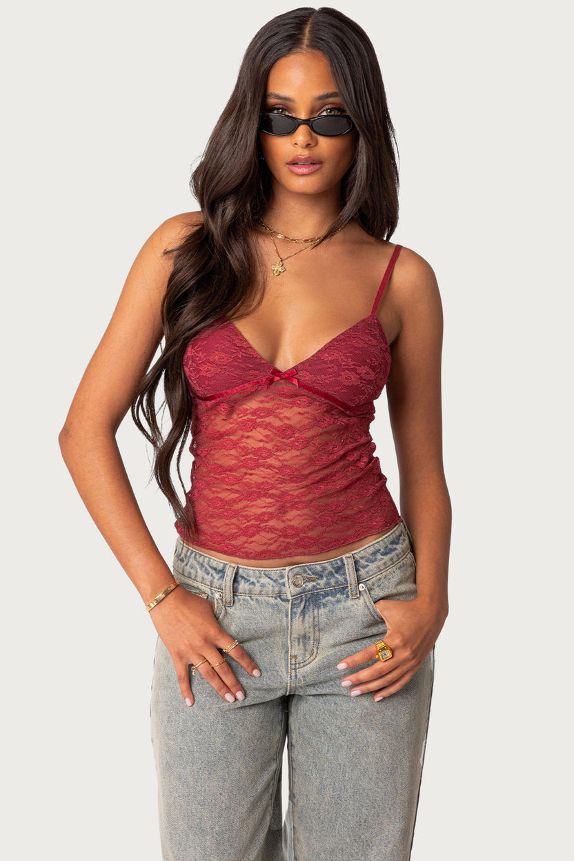 Eira Sheer Lace Tank Top – Edikted UK